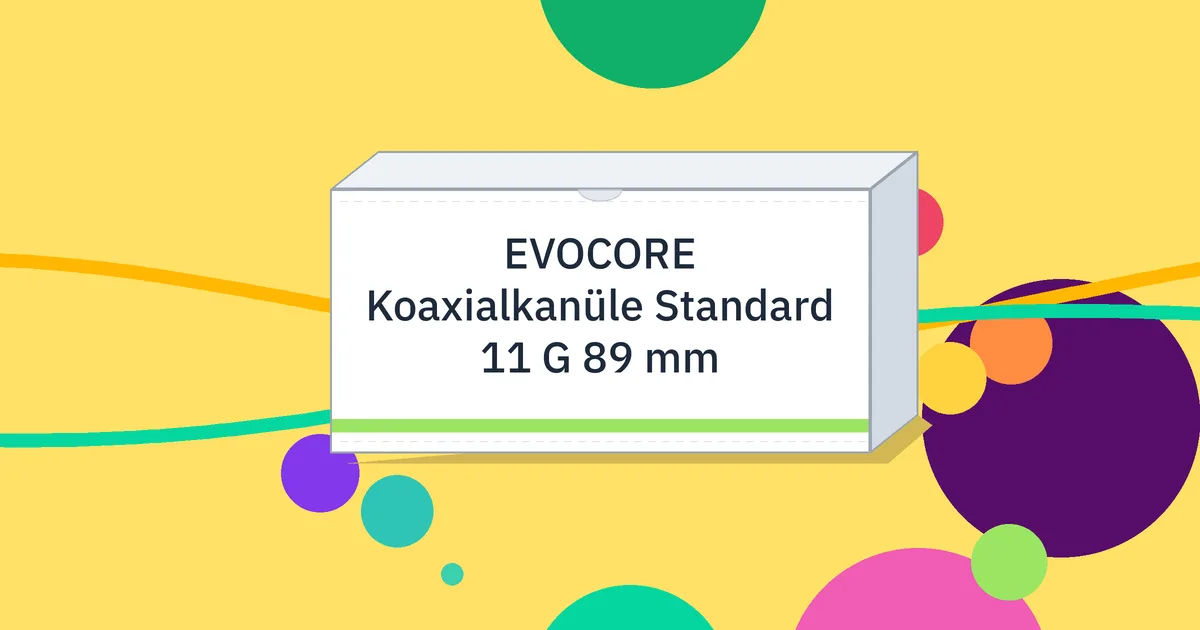 Symbolbild: Packung mit der Aufschrift EVOCORE Koaxialkanüle Standard 11 G 89 mm (PZN 11655520) – Verfügbarkeit und Bezug in Apotheken in Frankfurt am Main