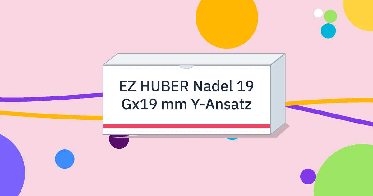 Symbolbild: Packung mit der Aufschrift EZ HUBER Nadel 19 Gx19 mm Y-Ansatz (PZN 09040633) – Verfügbarkeit und Bezug in Apotheken in Frankfurt am Main