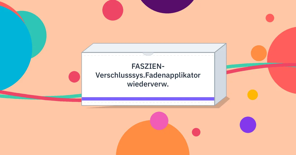 Symbolbild: Packung mit der Aufschrift FASZIEN-Verschlusssys.Fadenapplikator wiederverw. (PZN 18257969) – Verfügbarkeit und Bezug in Apotheken in Frankfurt am Main