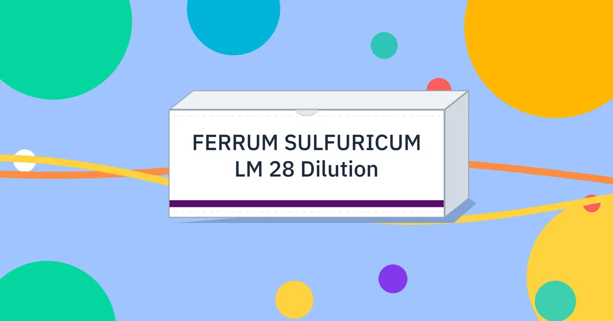 Symbolbild: Packung mit der Aufschrift FERRUM SULFURICUM LM 28 Dilution (PZN 12853707) – Verfügbarkeit und Bezug in Apotheken in Frankfurt am Main