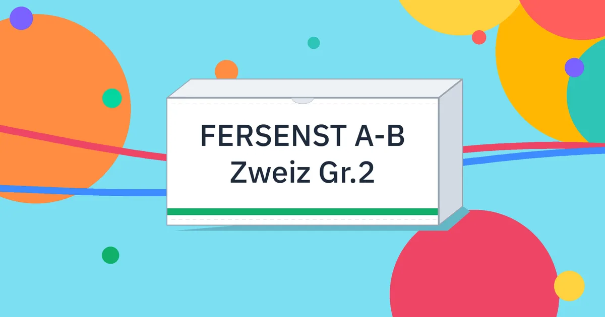 Symbolbild: Packung mit der Aufschrift FERSENST A-B Zweiz Gr.2 (PZN 01737719) – Verfügbarkeit und Bezug in Apotheken in Frankfurt am Main