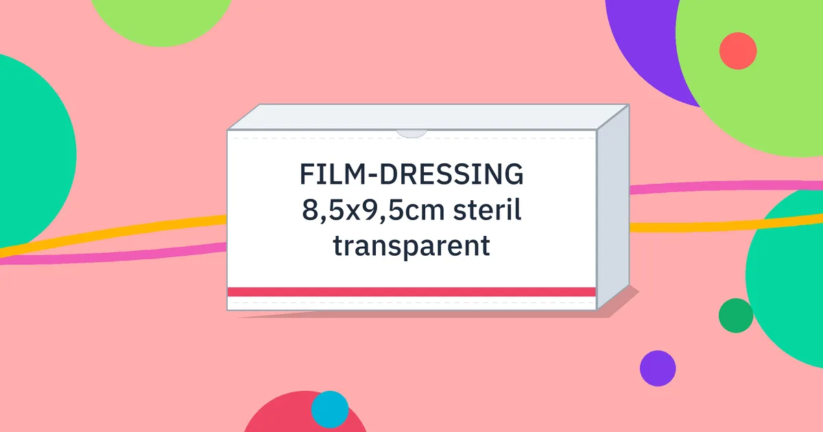 Symbolbild: Packung mit der Aufschrift FILM-DRESSING 8,5x9,5cm steril transparent (PZN 20010526) – Verfügbarkeit und Bezug in Apotheken in Frankfurt am Main