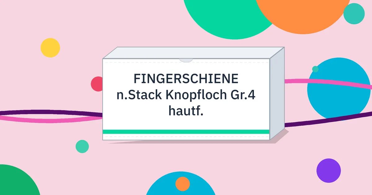 Symbolbild: Packung mit der Aufschrift FINGERSCHIENE n.Stack Knopfloch Gr.4 hautf. (PZN 12776869) – Verfügbarkeit und Bezug in Apotheken in Frankfurt am Main