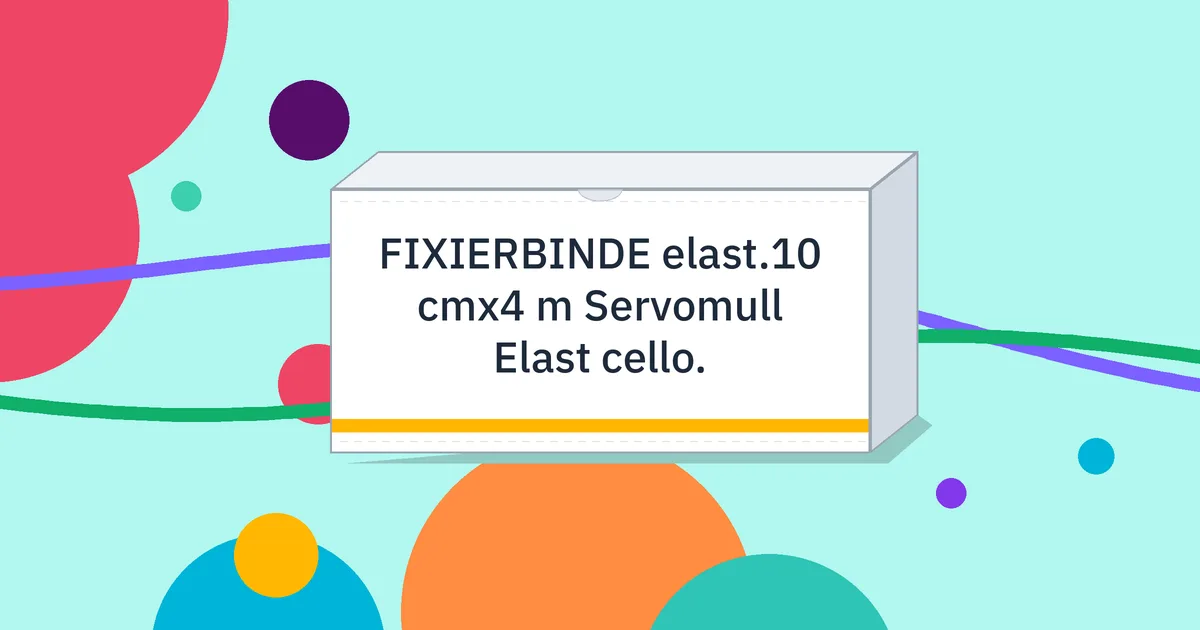 Symbolbild: Packung mit der Aufschrift FIXIERBINDE elast.10 cmx4 m Servomull Elast cello. (PZN 03396748) – Verfügbarkeit und Bezug in Apotheken in Frankfurt am Main