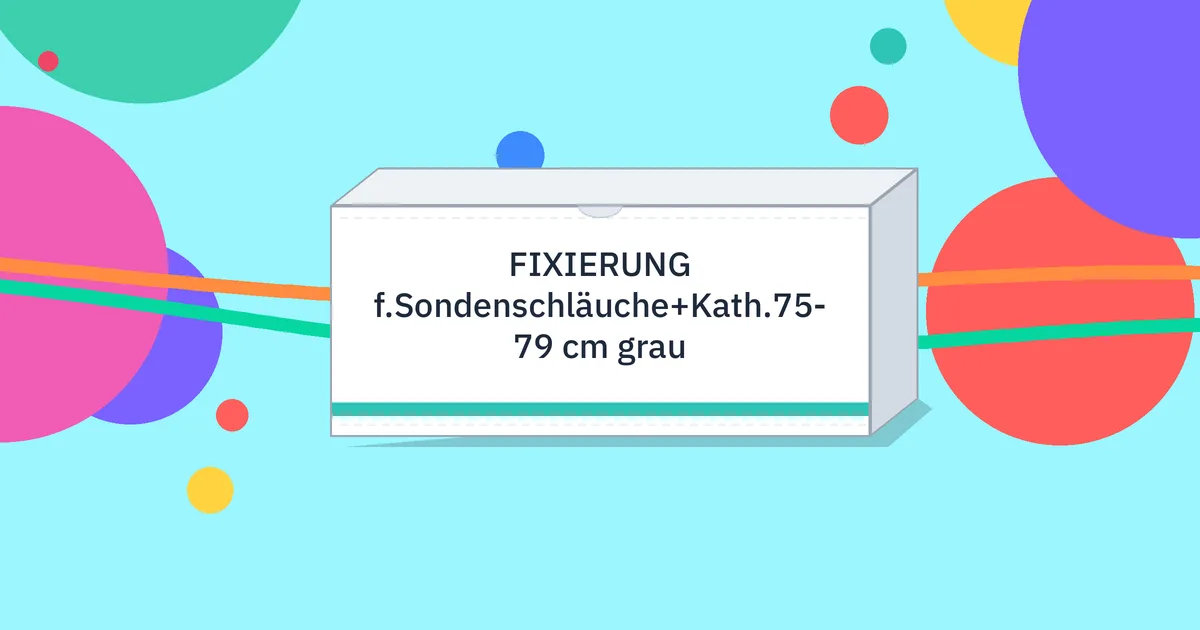 Symbolbild: Packung mit der Aufschrift FIXIERUNG f.Sondenschläuche+Kath.75-79 cm grau (PZN 20653201) – Verfügbarkeit und Bezug in Apotheken in Frankfurt am Main