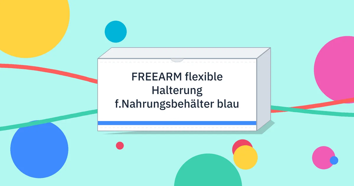 Symbolbild: Packung mit der Aufschrift FREEARM flexible Halterung f.Nahrungsbehälter blau (PZN 17622562) – Verfügbarkeit und Bezug in Apotheken in Frankfurt am Main