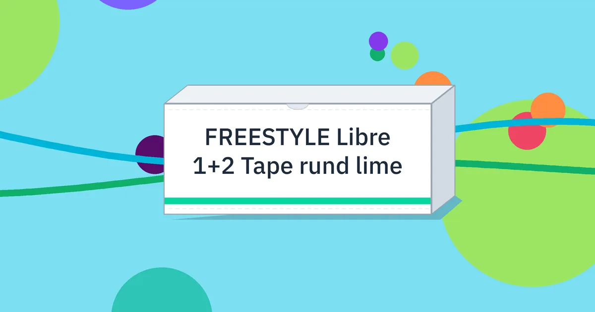 Symbolbild: Packung mit der Aufschrift FREESTYLE Libre 1+2 Tape rund lime (PZN 18177578) – Verfügbarkeit und Bezug in Apotheken in Frankfurt am Main
