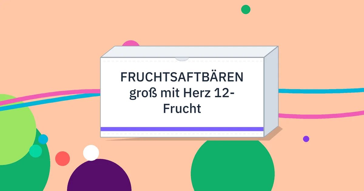 Symbolbild: Packung mit der Aufschrift FRUCHTSAFTBÄREN groß mit Herz 12-Frucht (PZN 15374597) – Verfügbarkeit und Bezug in Apotheken in Frankfurt am Main