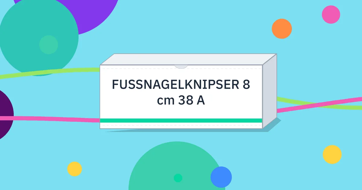 Symbolbild: Packung mit der Aufschrift FUSSNAGELKNIPSER 8 cm 38 A (PZN 19283437) – Verfügbarkeit und Bezug in Apotheken in Frankfurt am Main