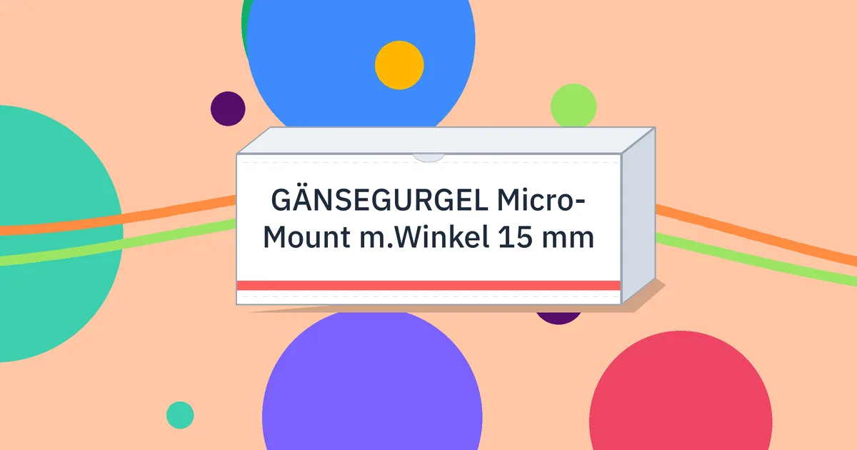 Symbolbild: Packung mit der Aufschrift GÄNSEGURGEL Micro-Mount m.Winkel 15 mm (PZN 16159961) – Verfügbarkeit und Bezug in Apotheken in Frankfurt am Main