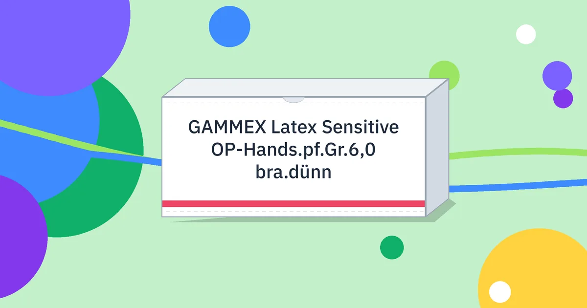 Symbolbild: Packung mit der Aufschrift GAMMEX Latex Sensitive OP-Hands.pf.Gr.6,0 bra.dünn (PZN 11237834) – Verfügbarkeit und Bezug in Apotheken in Frankfurt am Main