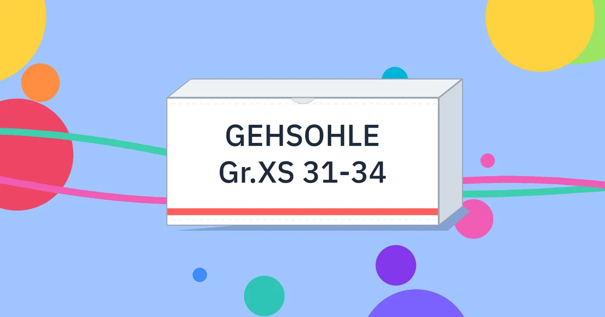Symbolbild: Packung mit der Aufschrift GEHSOHLE Gr.XS 31-34 (PZN 13925716) – Verfügbarkeit und Bezug in Apotheken in Frankfurt am Main