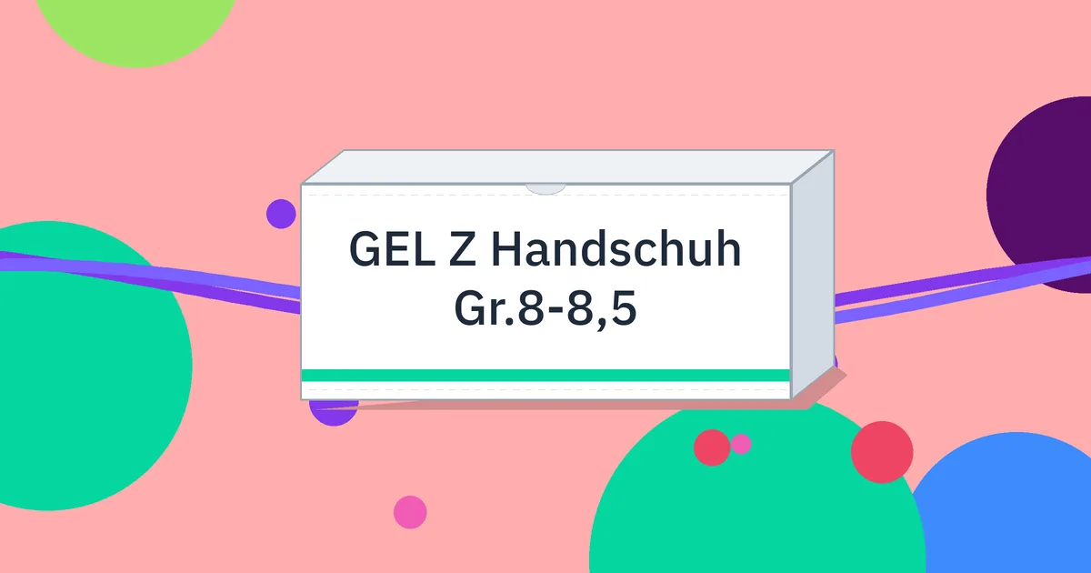 Symbolbild: Packung mit der Aufschrift GEL Z Handschuh Gr.8-8,5 (PZN 11079068) – Verfügbarkeit und Bezug in Apotheken in Frankfurt am Main