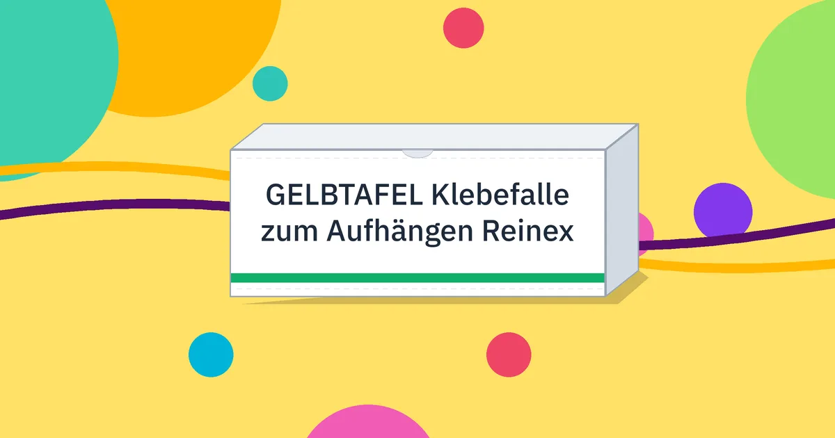 Symbolbild: Packung mit der Aufschrift GELBTAFEL Klebefalle zum Aufhängen Reinex (PZN 19960783) – Verfügbarkeit und Bezug in Apotheken in Frankfurt am Main