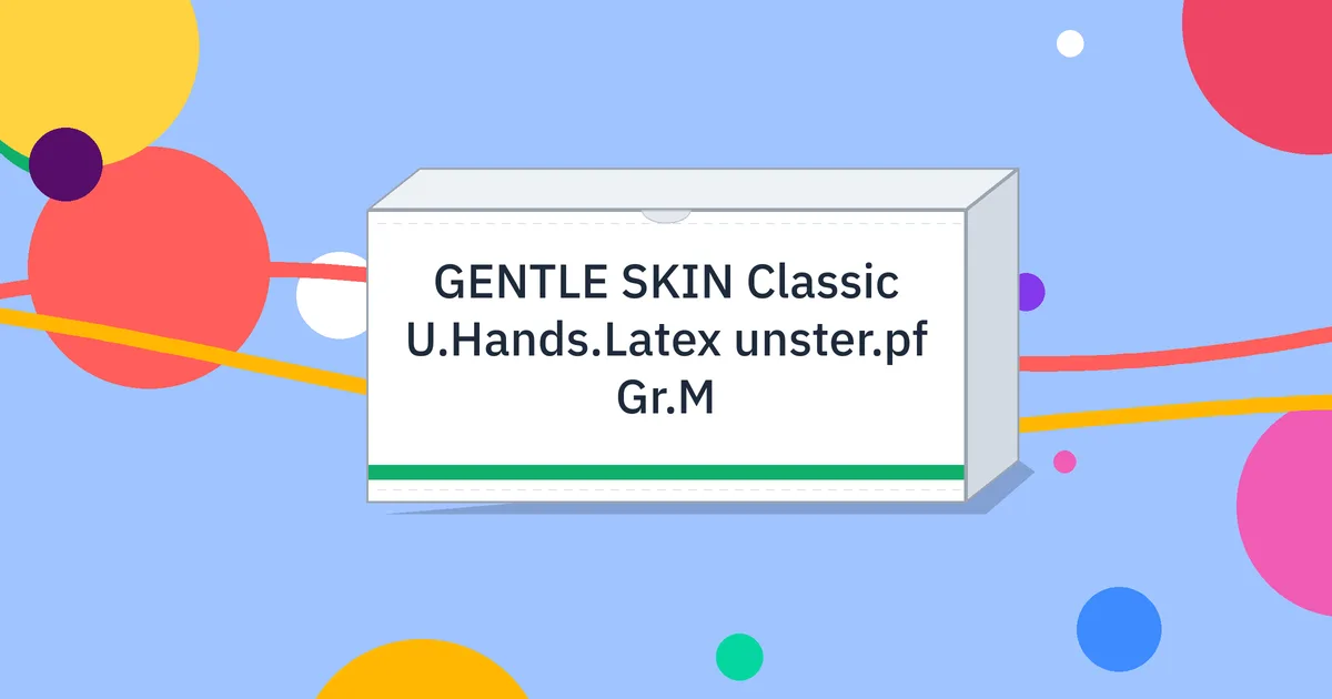 Symbolbild: Packung mit der Aufschrift GENTLE SKIN Classic U.Hands.Latex unster.pf Gr.M (PZN 02243729) – Verfügbarkeit und Bezug in Apotheken in Frankfurt am Main