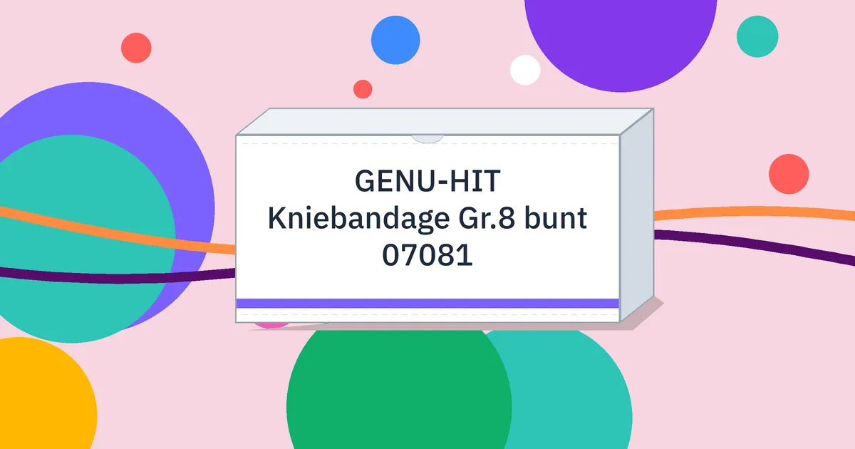 Symbolbild: Packung mit der Aufschrift GENU-HIT Kniebandage Gr.8 bunt 07081 (PZN 15731991) – Verfügbarkeit und Bezug in Apotheken in Frankfurt am Main