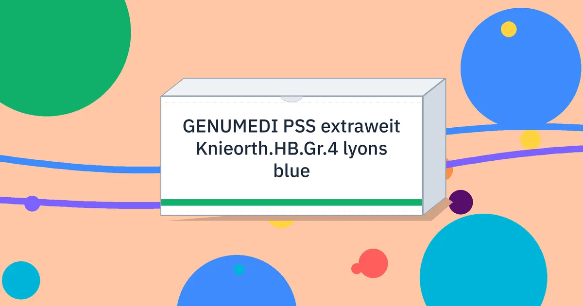 Symbolbild: Packung mit der Aufschrift GENUMEDI PSS extraweit Knieorth.HB.Gr.4 lyons blue (PZN 18050814) – Verfügbarkeit und Bezug in Apotheken in Frankfurt am Main