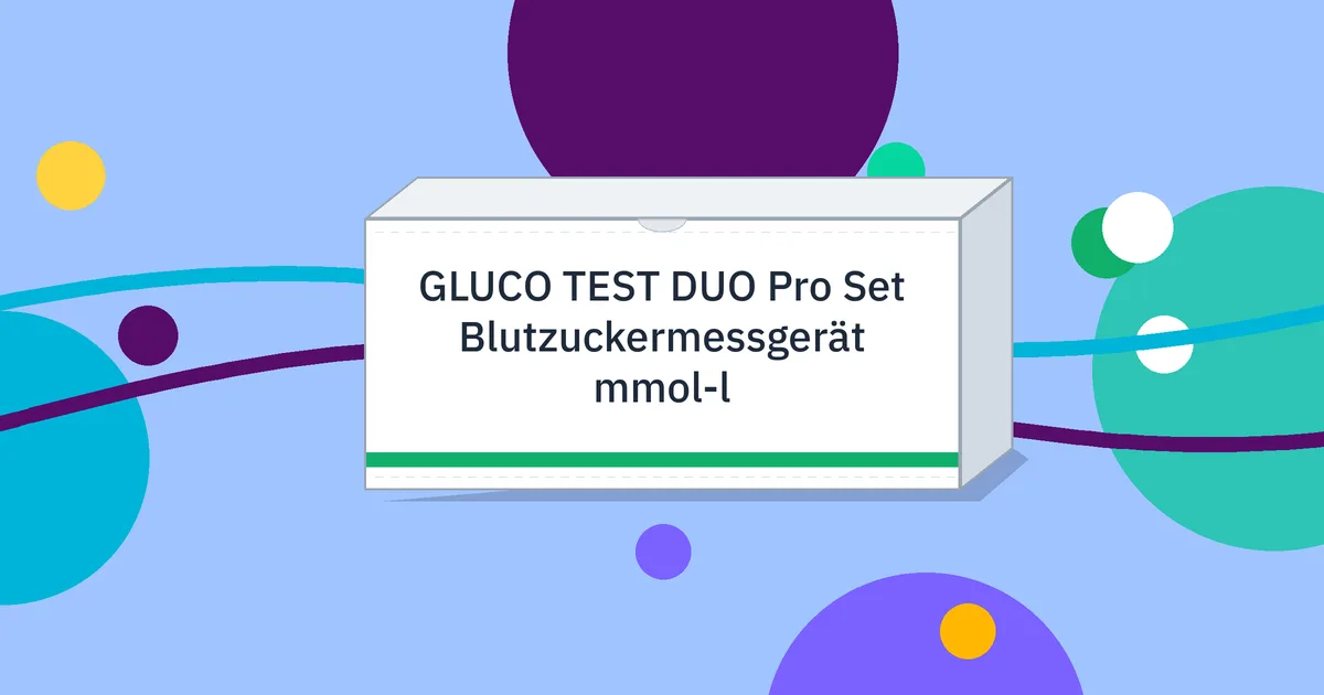 Symbolbild: Packung mit der Aufschrift GLUCO TEST DUO Pro Set Blutzuckermessgerät mmol-l (PZN 19782181) – Verfügbarkeit und Bezug in Apotheken in Frankfurt am Main