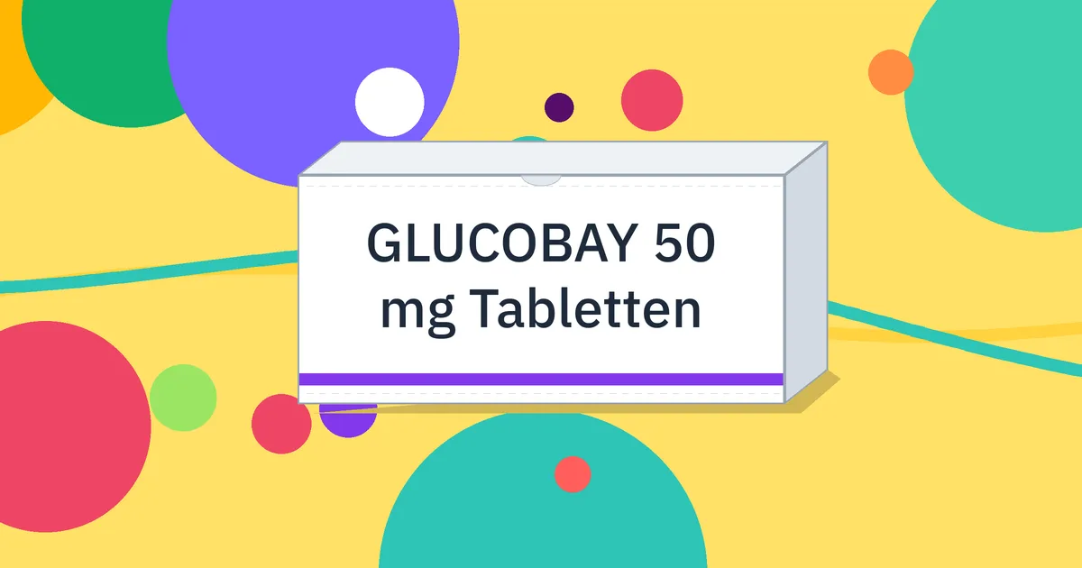 Symbolbild: Packung mit der Aufschrift GLUCOBAY 50 mg Tabletten (PZN 02406574) – Verfügbarkeit und Bezug in Apotheken in Frankfurt am Main