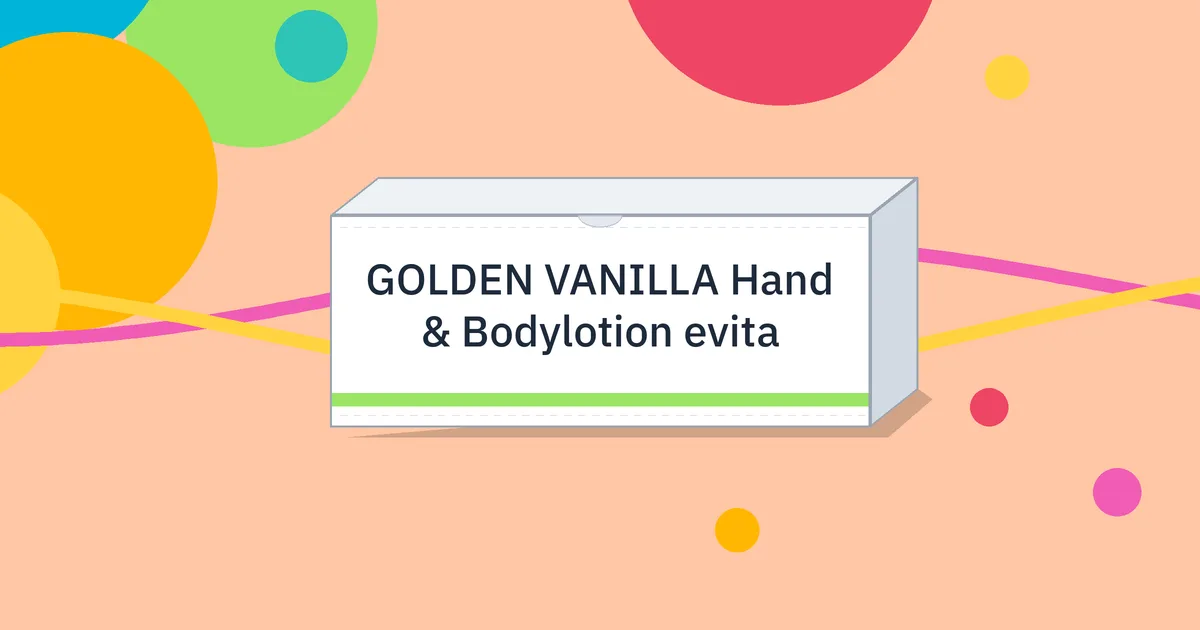 Symbolbild: Packung mit der Aufschrift GOLDEN VANILLA Hand & Bodylotion evita (PZN 15422379) – Verfügbarkeit und Bezug in Apotheken in Frankfurt am Main