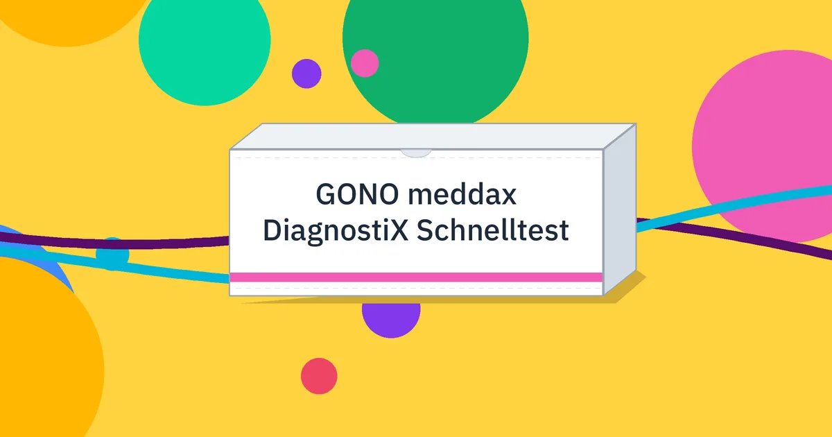 Symbolbild: Packung mit der Aufschrift GONO meddax DiagnostiX Schnelltest (PZN 16332566) – Verfügbarkeit und Bezug in Apotheken in Frankfurt am Main