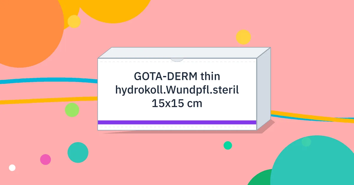 Symbolbild: Packung mit der Aufschrift GOTA-DERM thin hydrokoll.Wundpfl.steril 15x15 cm (PZN 00176383) – Verfügbarkeit und Bezug in Apotheken in Frankfurt am Main