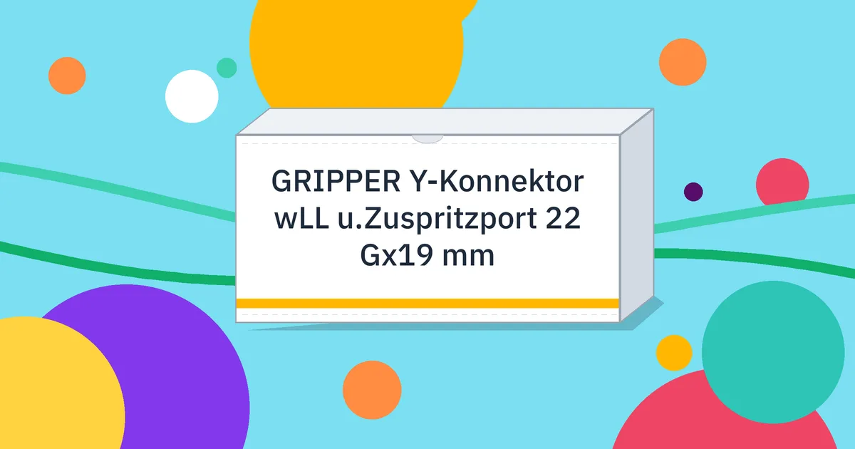 Symbolbild: Packung mit der Aufschrift GRIPPER Y-Konnektor wLL u.Zuspritzport 22 Gx19 mm (PZN 19761397) – Verfügbarkeit und Bezug in Apotheken in Frankfurt am Main