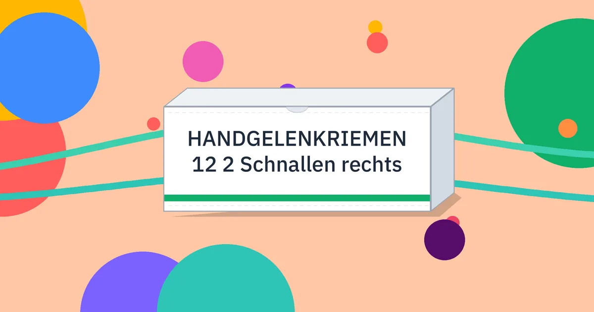 Symbolbild: Packung mit der Aufschrift HANDGELENKRIEMEN 12 2 Schnallen rechts (PZN 02008253) – Verfügbarkeit und Bezug in Apotheken in Frankfurt am Main
