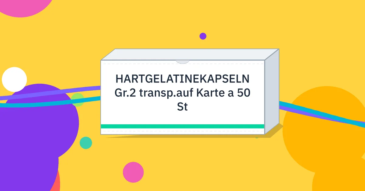 Symbolbild: Packung mit der Aufschrift HARTGELATINEKAPSELN Gr.2 transp.auf Karte a 50 St (PZN 18187849) – Verfügbarkeit und Bezug in Apotheken in Frankfurt am Main