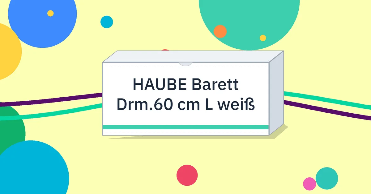 Symbolbild: Packung mit der Aufschrift HAUBE Barett Drm.60 cm L weiß (PZN 01468219) – Verfügbarkeit und Bezug in Apotheken in Frankfurt am Main