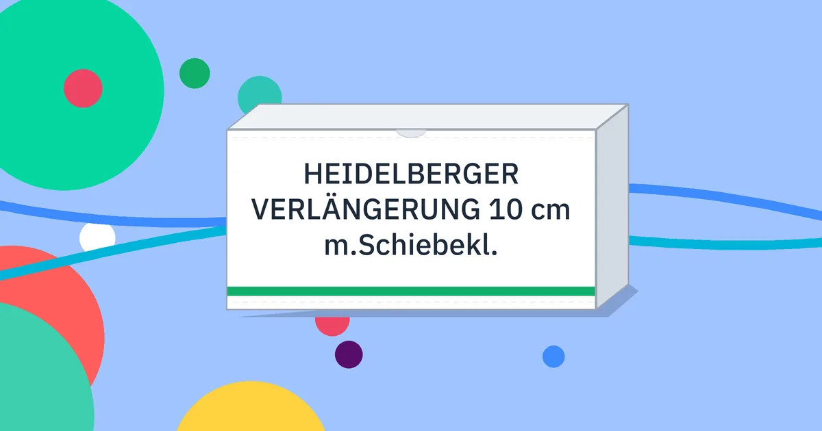 Symbolbild: Packung mit der Aufschrift HEIDELBERGER VERLÄNGERUNG 10 cm m.Schiebekl. (PZN 12657633) – Verfügbarkeit und Bezug in Apotheken in Frankfurt am Main