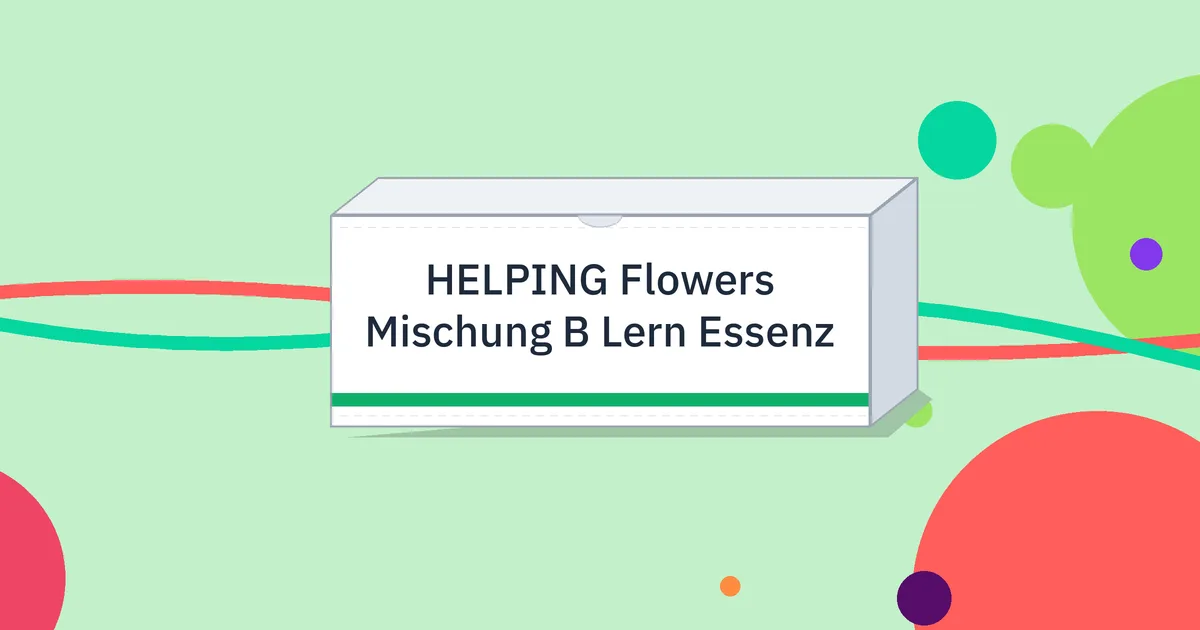 Symbolbild: Packung mit der Aufschrift HELPING Flowers Mischung B Lern Essenz (PZN 12500162) – Verfügbarkeit und Bezug in Apotheken in Frankfurt am Main