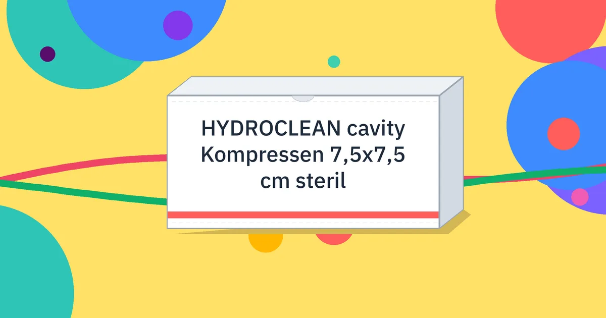 Symbolbild: Packung mit der Aufschrift HYDROCLEAN cavity Kompressen 7,5x7,5 cm steril (PZN 15297046) – Verfügbarkeit und Bezug in Apotheken in Frankfurt am Main