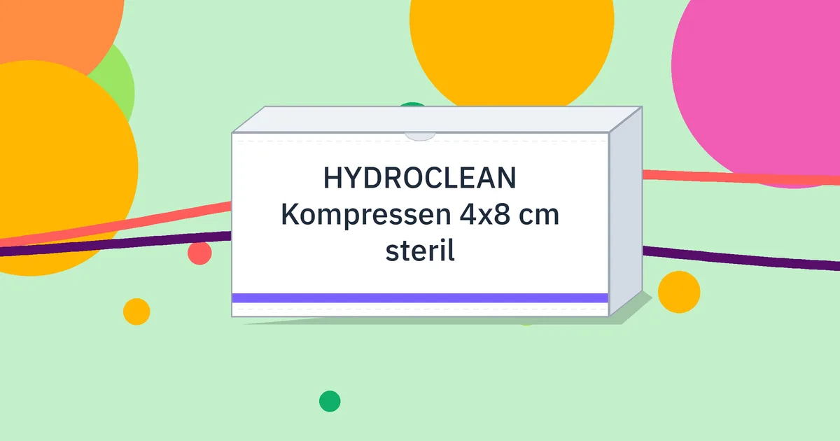 Symbolbild: Packung mit der Aufschrift HYDROCLEAN Kompressen 4x8 cm steril (PZN 18110315) – Verfügbarkeit und Bezug in Apotheken in Frankfurt am Main