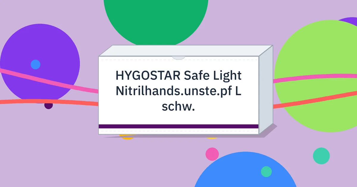 Symbolbild: Packung mit der Aufschrift HYGOSTAR Safe Light Nitrilhands.unste.pf L schw. (PZN 20773170) – Verfügbarkeit und Bezug in Apotheken in Frankfurt am Main
