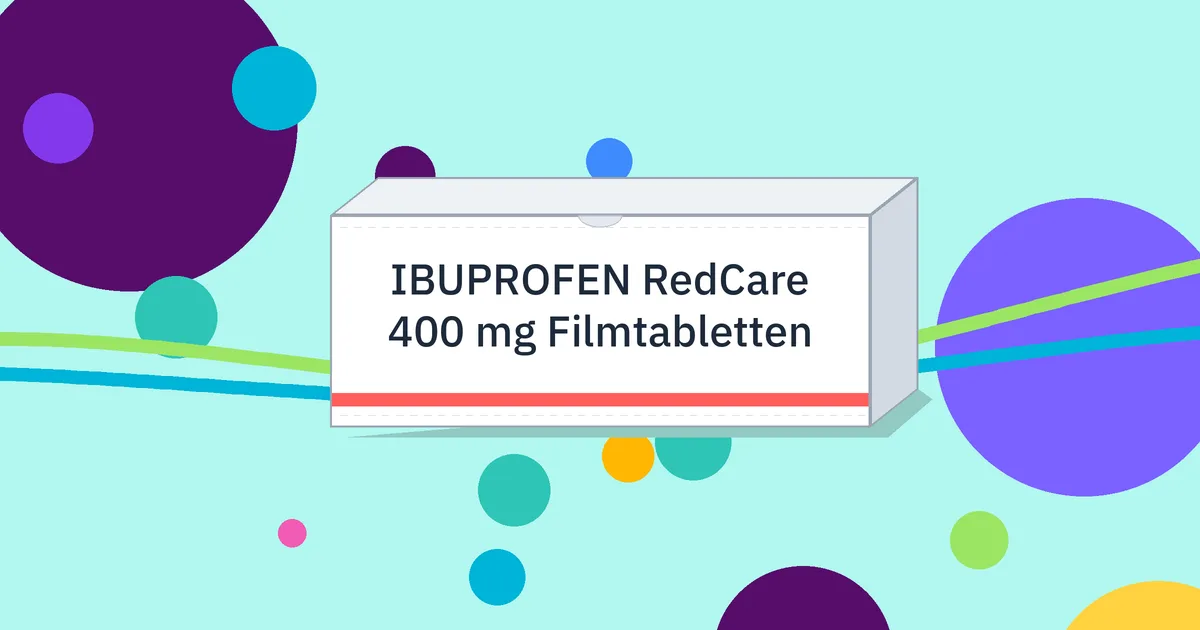 Symbolbild: Packung mit der Aufschrift IBUPROFEN RedCare 400 mg Filmtabletten (PZN 15893535) – Verfügbarkeit und Bezug in Apotheken in Frankfurt am Main