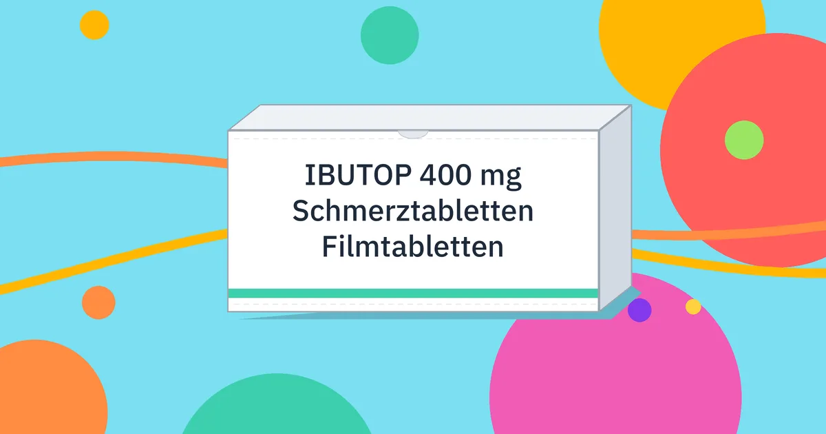 Symbolbild: Packung mit der Aufschrift IBUTOP 400 mg Schmerztabletten Filmtabletten (PZN 07761914) – Verfügbarkeit und Bezug in Apotheken in Frankfurt am Main