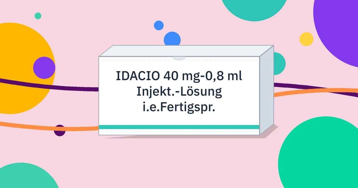 Symbolbild: Packung mit der Aufschrift IDACIO 40 mg-0,8 ml Injekt.-Lösung i.e.Fertigspr. (PZN 18494362) – Verfügbarkeit und Bezug in Apotheken in Frankfurt am Main