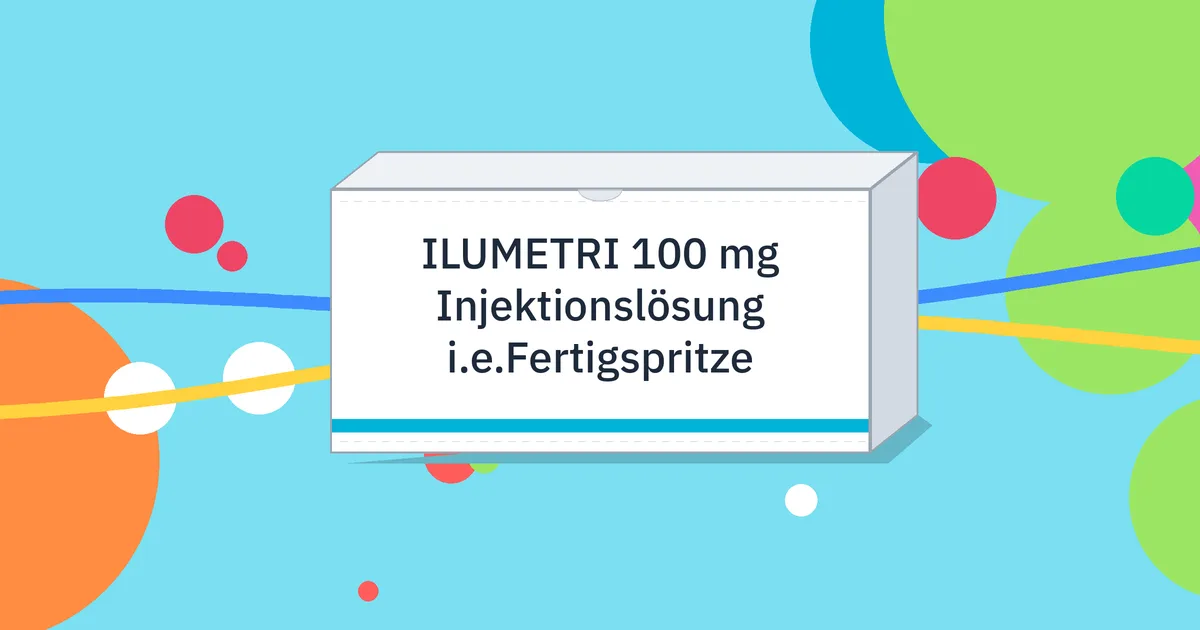 Symbolbild: Packung mit der Aufschrift ILUMETRI 100 mg Injektionslösung i.e.Fertigspritze (PZN 17206533) – Verfügbarkeit und Bezug in Apotheken in Frankfurt am Main