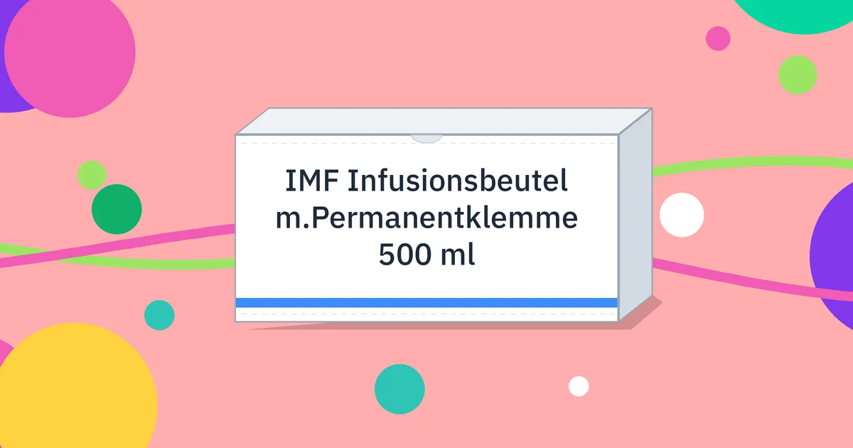 Symbolbild: Packung mit der Aufschrift IMF Infusionsbeutel m.Permanentklemme 500 ml (PZN 11482485) – Verfügbarkeit und Bezug in Apotheken in Frankfurt am Main