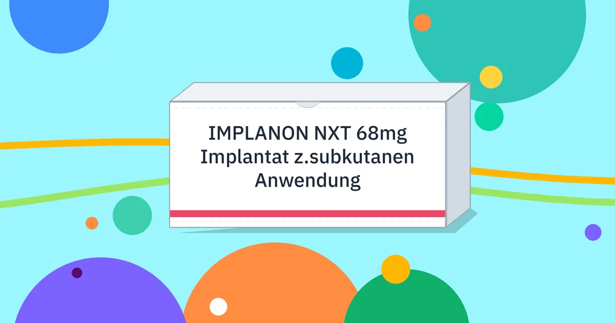 Symbolbild: Packung mit der Aufschrift IMPLANON NXT 68mg Implantat z.subkutanen Anwendung (PZN 18336261) – Verfügbarkeit und Bezug in Apotheken in Frankfurt am Main