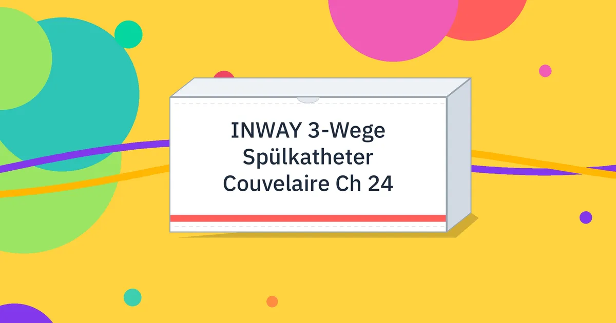 Symbolbild: Packung mit der Aufschrift INWAY 3-Wege Spülkatheter Couvelaire Ch 24 (PZN 09736168) – Verfügbarkeit und Bezug in Apotheken in Frankfurt am Main