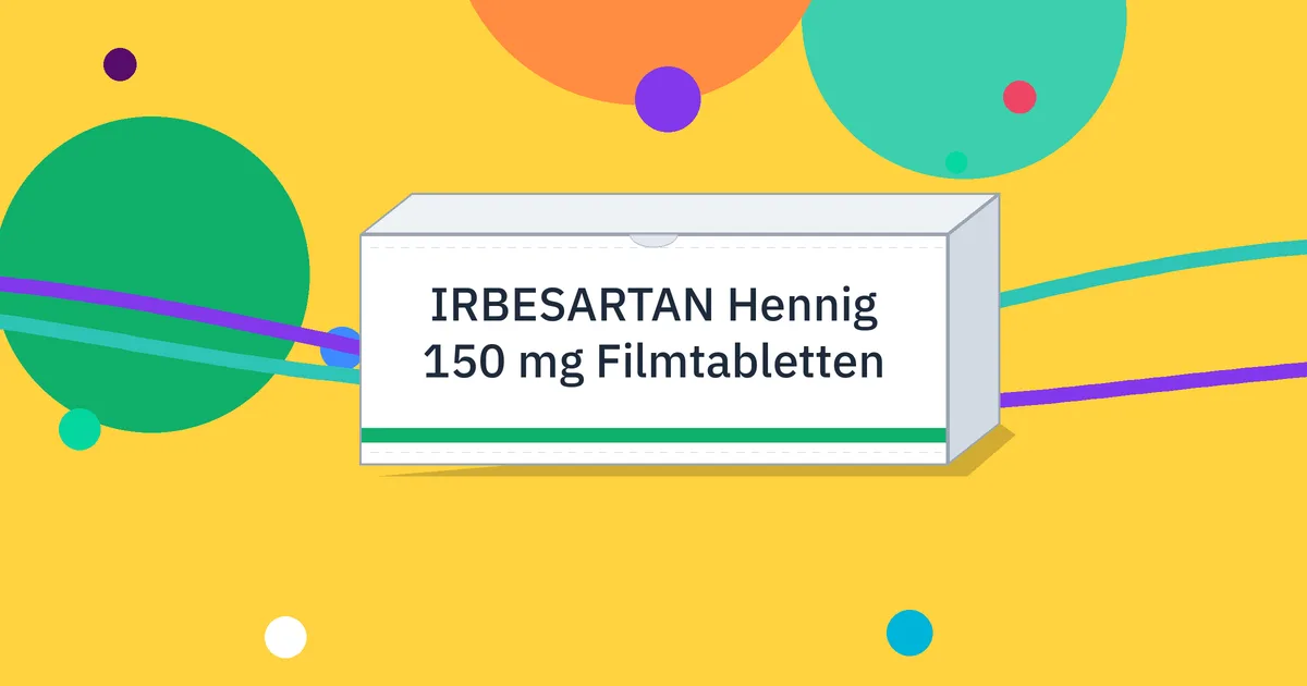 Symbolbild: Packung mit der Aufschrift IRBESARTAN Hennig 150 mg Filmtabletten (PZN 09782694) – Verfügbarkeit und Bezug in Apotheken in Frankfurt am Main