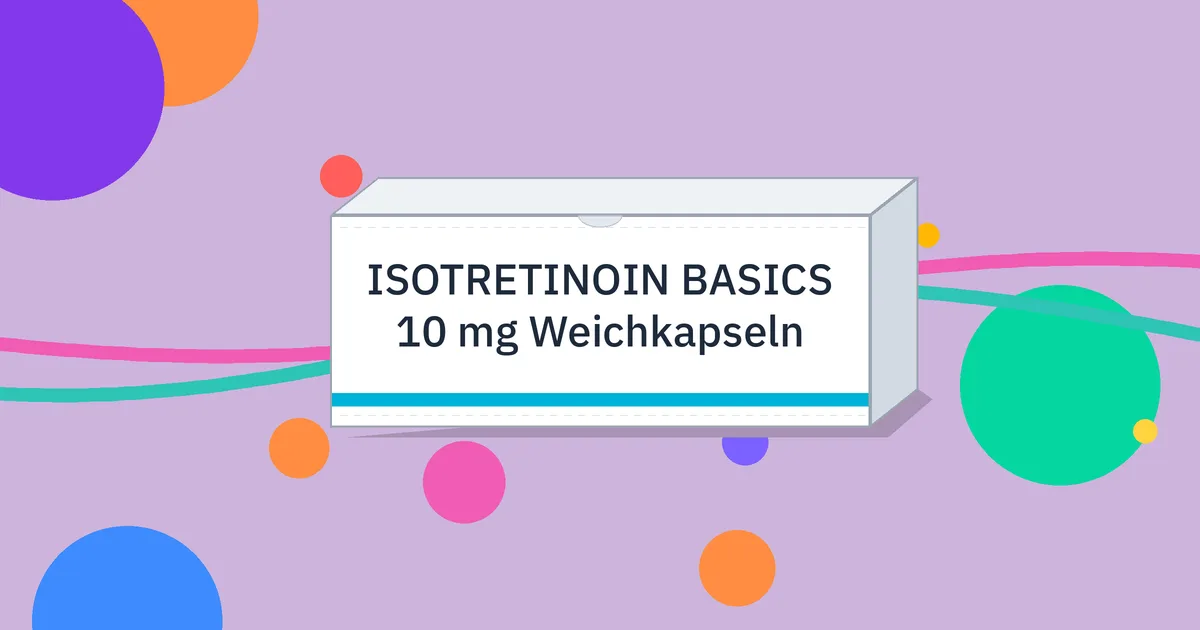 Symbolbild: Packung mit der Aufschrift ISOTRETINOIN BASICS 10 mg Weichkapseln (PZN 13426769) – Verfügbarkeit und Bezug in Apotheken in Frankfurt am Main