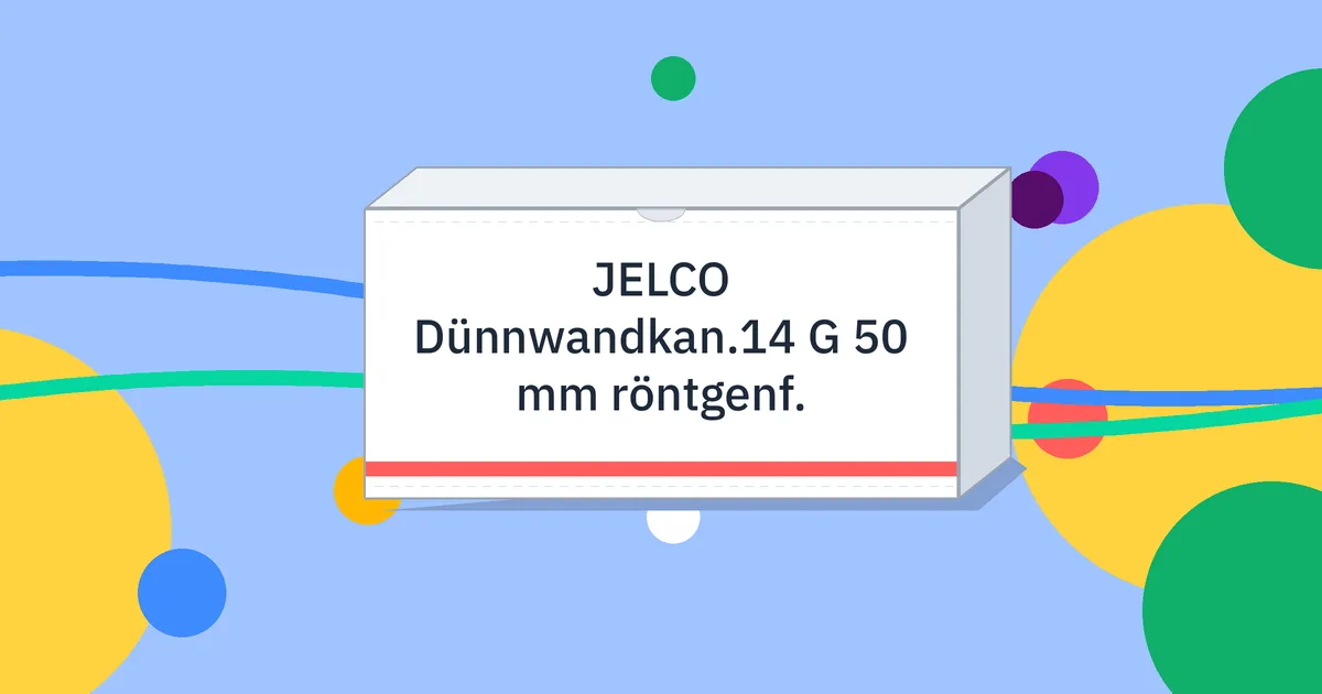 Symbolbild: Packung mit der Aufschrift JELCO Dünnwandkan.14 G 50 mm röntgenf. (PZN 00913640) – Verfügbarkeit und Bezug in Apotheken in Frankfurt am Main