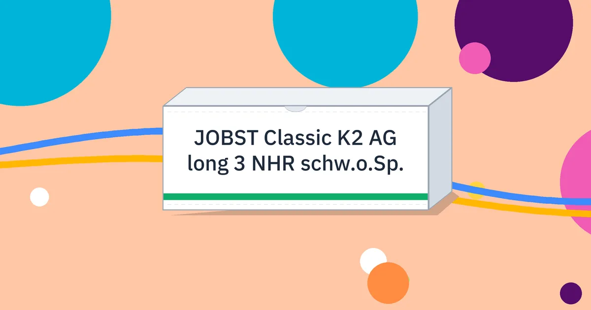 Symbolbild: Packung mit der Aufschrift JOBST Classic K2 AG long 3 NHR schw.o.Sp. (PZN 10726614) – Verfügbarkeit und Bezug in Apotheken in Frankfurt am Main