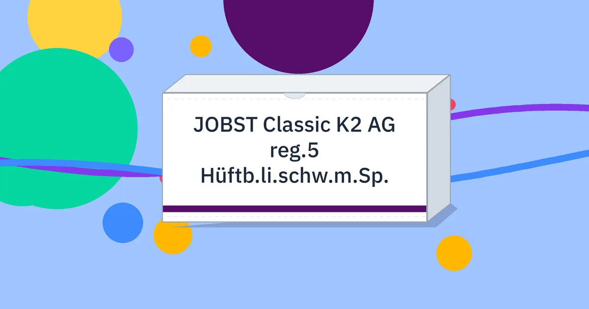 Symbolbild: Packung mit der Aufschrift JOBST Classic K2 AG reg.5 Hüftb.li.schw.m.Sp. (PZN 13159736) – Verfügbarkeit und Bezug in Apotheken in Frankfurt am Main