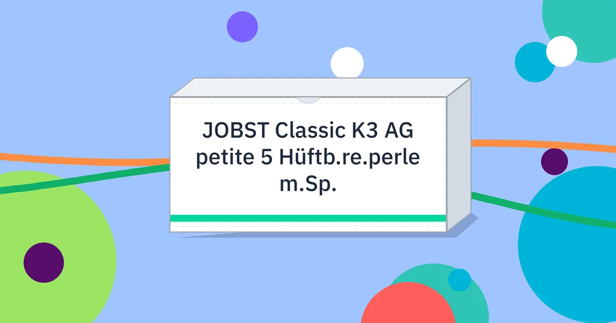 Symbolbild: Packung mit der Aufschrift JOBST Classic K3 AG petite 5 Hüftb.re.perle m.Sp. (PZN 13074891) – Verfügbarkeit und Bezug in Apotheken in Frankfurt am Main