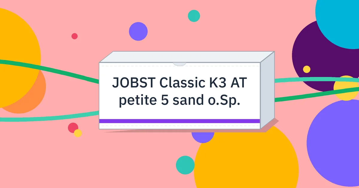 Symbolbild: Packung mit der Aufschrift JOBST Classic K3 AT petite 5 sand o.Sp. (PZN 13077412) – Verfügbarkeit und Bezug in Apotheken in Frankfurt am Main