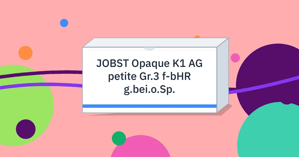 Symbolbild: Packung mit der Aufschrift JOBST Opaque K1 AG petite Gr.3 f-bHR g.bei.o.Sp. (PZN 16268673) – Verfügbarkeit und Bezug in Apotheken in Frankfurt am Main